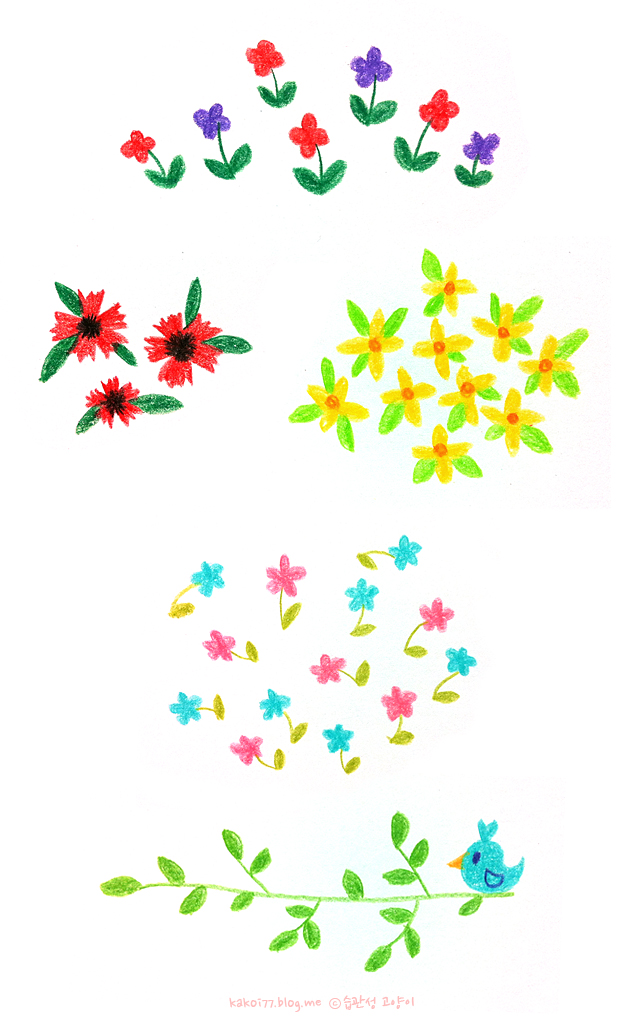 손그림 일러스트 봄꽃 색연필 일러스트 그리기 ② 개나리 패랭이꽃 네이버 블로그