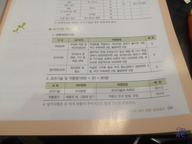 한식조리기능사 실기시험 준비물 주의사항 채점 기준표 한식조리사 네이버 블로그