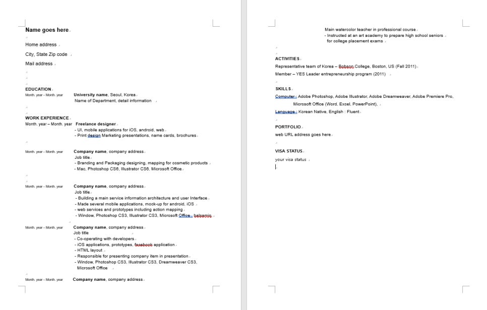 영문이력서 Resume Cv 커버레터 포맷 워드파일 다운받기 네이버 블로그