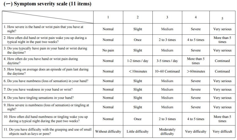 [진단/평가] Boston Carpal Tunnel Syndrome Questionnaire (BCTQ) - 수근관증후군 평가 ...